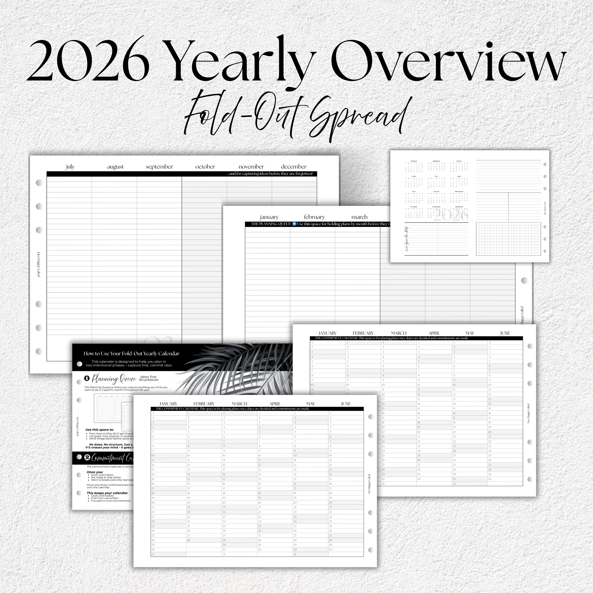 2026 Fold-Out Yearly Calendar | A5, 6-ring – LiveHappyLabel