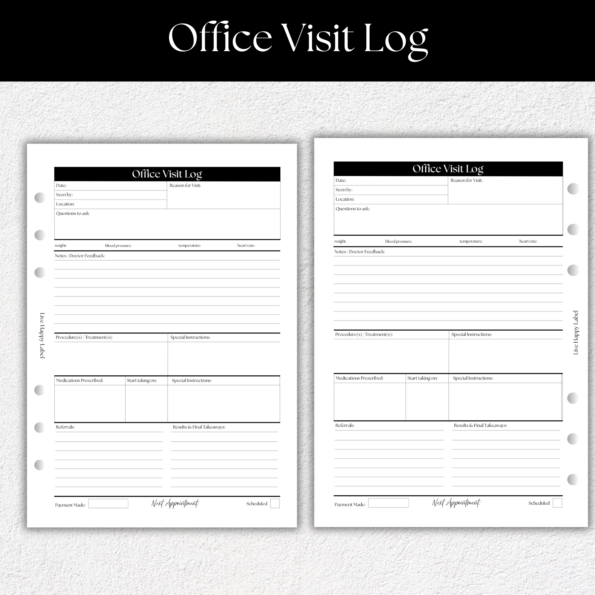 Office Visit Log ~ Medical Planner Inserts | A5, 6-ring Punch ...